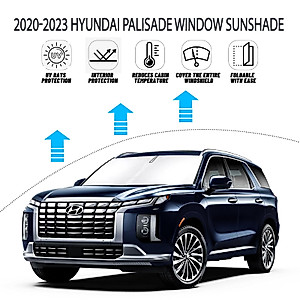 D-Lumina Windshield Sun Shade for 2020 2021 2022 2023 Hyun-dai Palisade Accessories, Front Window Sunshade Sun Visor Protector Block UV Rays Heat, Foldable 2 Layers 210T Material