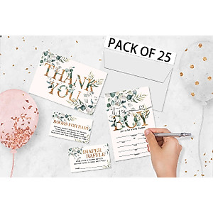 Yuansail Baby Shower Invitation Set, Fill In Invites Cards, Books For Baby, Diaper Raffle, Thank You, Boy, Each Design 25 Cards & Envelopes (Total 100 Cards) – (bb005-taozhuang)
