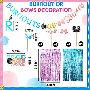 112 Pcs Burnouts or Bows Gender Reveal Decorations Set, Burnouts Bow Foil Balloons Arch Banner Gender Reveal Cake Topper Pink and Blue Balloons Foil Curtains for Gender Reveal Shower Party Supplies