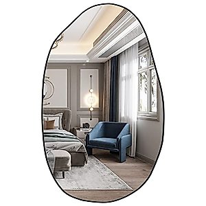 CISTEROMAN Irregular Wall Mirror, Asymmetrical Wall Mounted Mirror, Entrance Mirror, Black Wood Frame Mirror for Living Room, Bathroom, Bedroom, Fireplace, Vanity Mirror 33.5 x 20.5 Inches