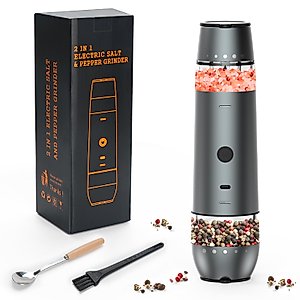 Electric Salt and Pepper Grinder 2 In 1 Duel Heads Grinding, Type-C Rechargeable, One Button Operation & Gravity, Automatic Salt Pepper Mills with Ceramic Grinding Teeth, 5-Precise Grind Settings