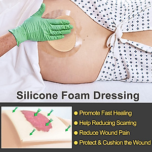 LotFancy Sacral Foam Dressing, 7"x 7", 5 Count, Silicone Foam Dressing, Wound Dressing with Border, Sacrum, Bed Sores, Pressure Ulcers Healing Bandage Pad, Highly Absorbent, Waterproof