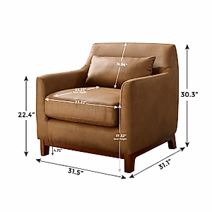 VANOMi Extra Deep Accent Chair, Faux Leather Upholstered Comfy Reading Armchair for Living Room, Bedroom Single Seat Sofa Chair with Wood Base, Leather, Brown