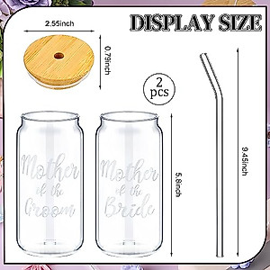 2 Sets Mother of The Groom Glass Cups with Lids and Straws, Mother of The Bride 16 oz Iced Coffee Cups, Wedding Gifts for Bride and Groom (Mother)