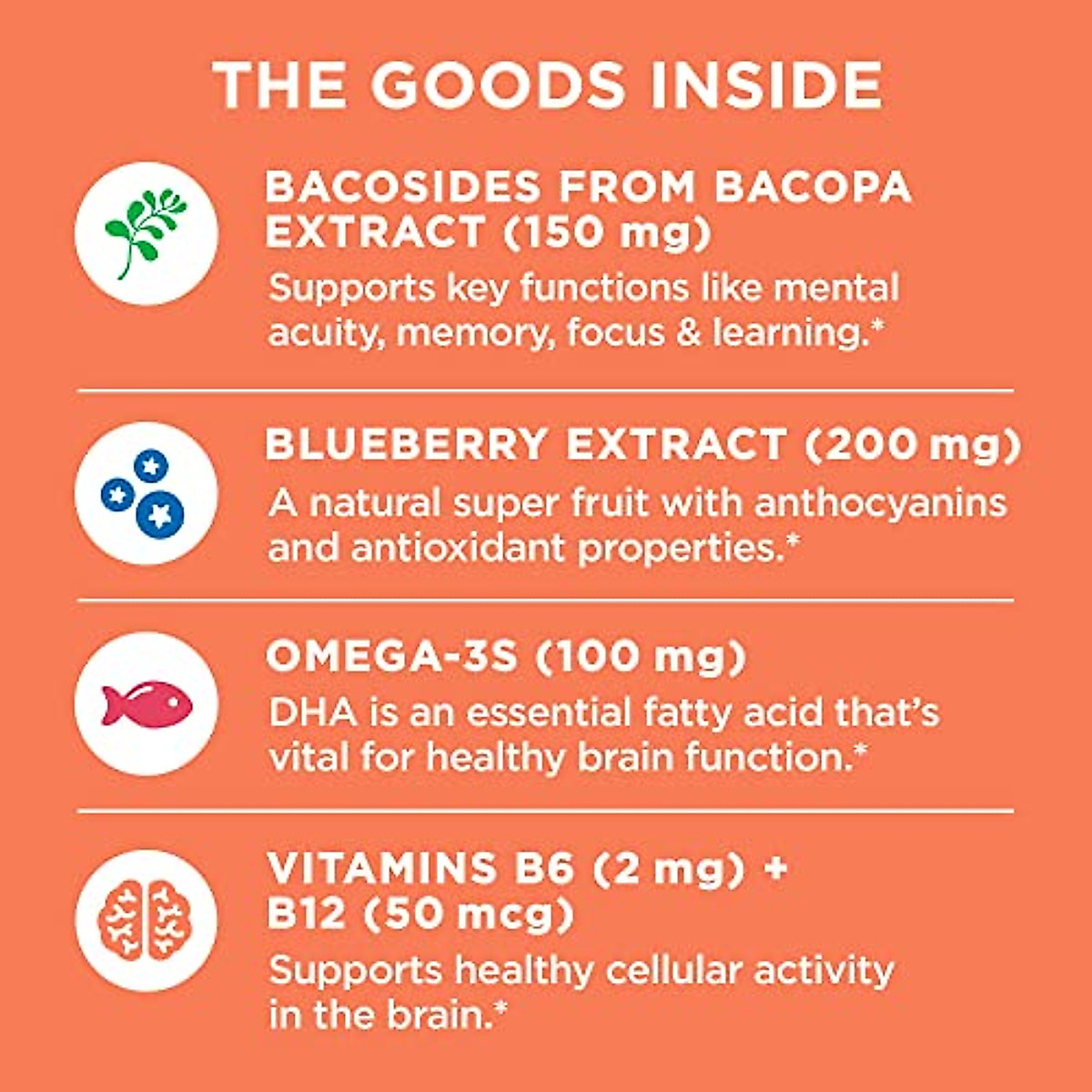 OLLY Ultra Strength Brain Softgels, Nootropic, Supports Healthy Brain Function, Memory, Focus and Concentration, Omega-3s, Vitamins B6 and B12, 30 Day Supply - 60 Count