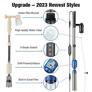 Electric Aquarium Gravel Cleaner Pro, Fish Tank Gravel Cleaner, 6 in 1 Automatic Aquarium Vacuum Cleaner Kit for Water Changing/Wash Sand with Adjustable Water Flow, DC 24V, 24W【3-Grade Control】