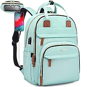 LOVEVOOK Laptop Backpack for Women, Large Capacity Travel Anti-Theft Bag Business Work Computer Backpacks Purse College Backpack, Casual Hiking Daypack with Lock, 15.6 Inch, Mint Green