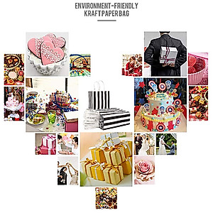 ADIDO EVA 25 PCS Black and White Striped Gift Bags Small Kraft Paper Bags with Handles for Party Favor (8.2 x 6 x 3.1 In)