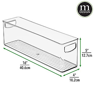 mDesign Plastic Long Stackable Storage Organizer Container, Organization Bin w/Handles for Kitchen, Pantry, Fridge, Freezer, Cabinet, Perfect to Hold Breast Milk - Ligne Collection - 2 Pack, Clear
