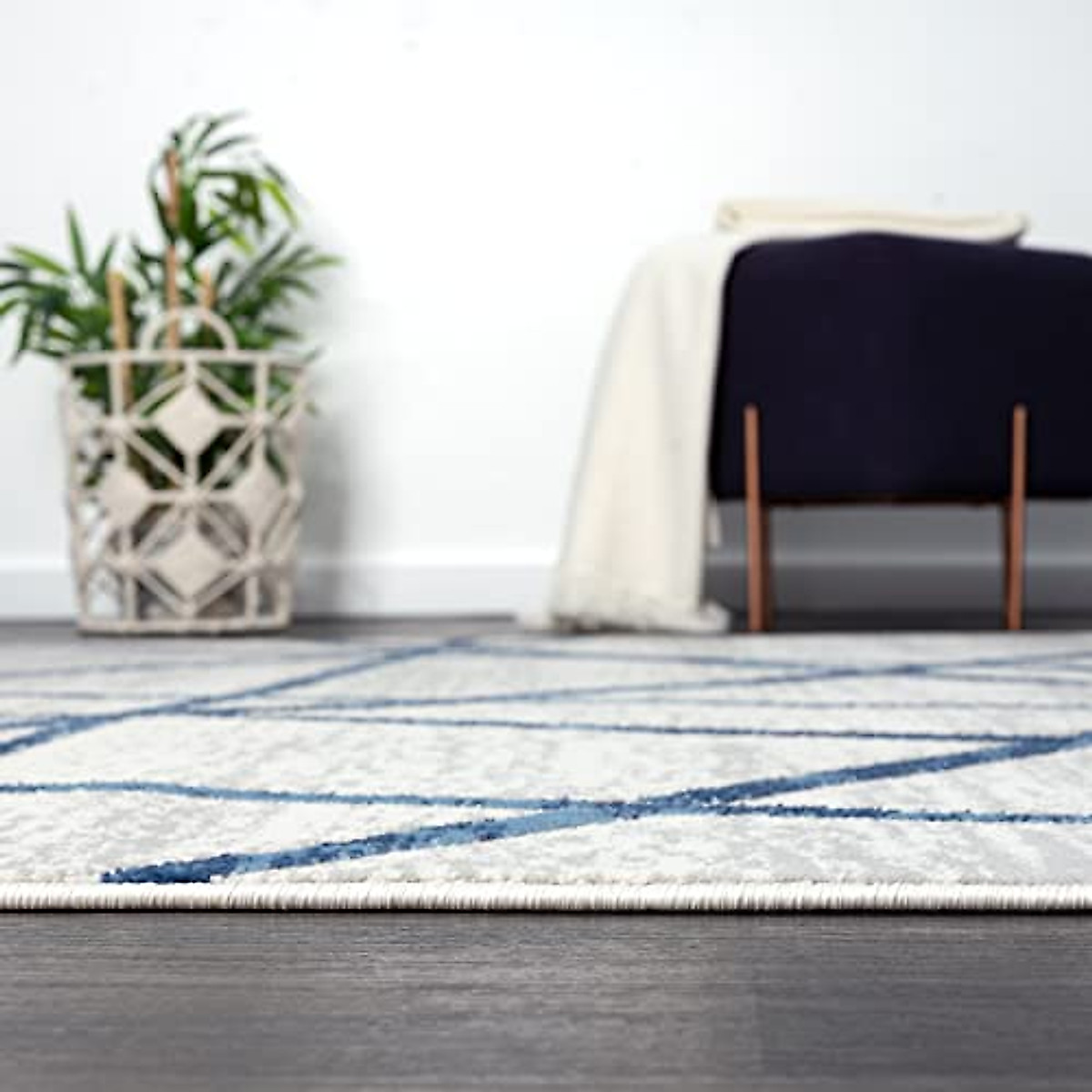 Abani Atlas 5'x8' Blue/Grey Area Rug, Criss Cross Design - Durable Non-Shedding - Easy to Clean