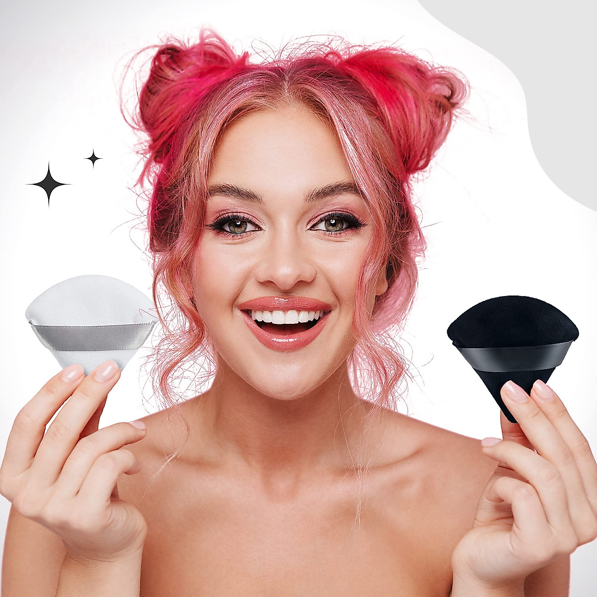 MOTZU 6 Pieces Powder Puff for Face Powder, Triangle Makeup Puff, Cotton Velour Triangle Face Puffs for Setting, Contouring, Under Eyes, and Corners, 2.76-inch Normal Size, with Strap, Beauty Tool