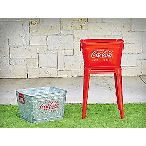 Leigh Country CP 98090 Galvanized 42 Qt. Coca-Cola Wash Tub Stand, Silver and Red