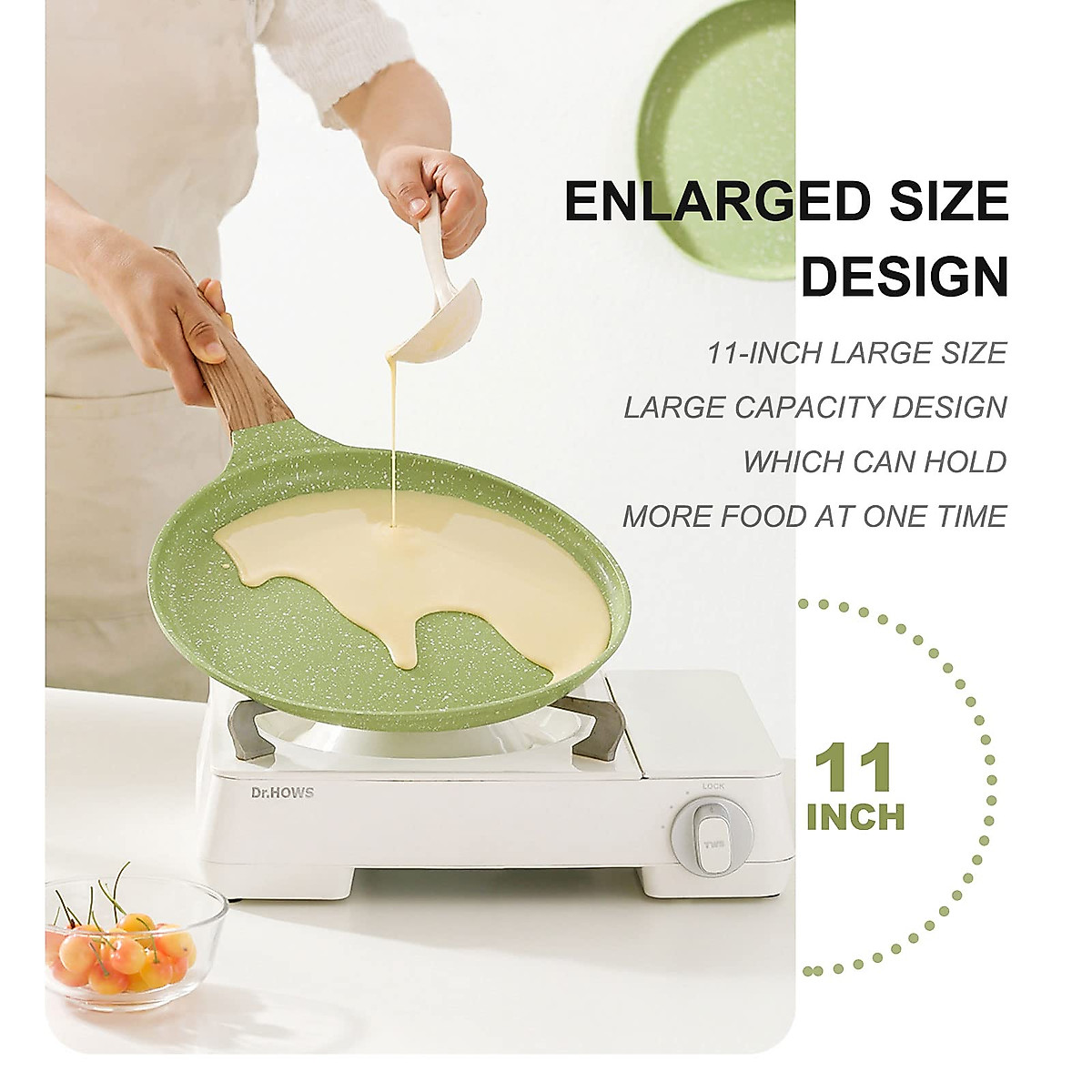 11 Inch Frying Pan Non-Stick Steak Pancake Cooking Breakfast Maker Crepe Pan Pancake Pan Household Wooden Handle Egg Griddle Pan