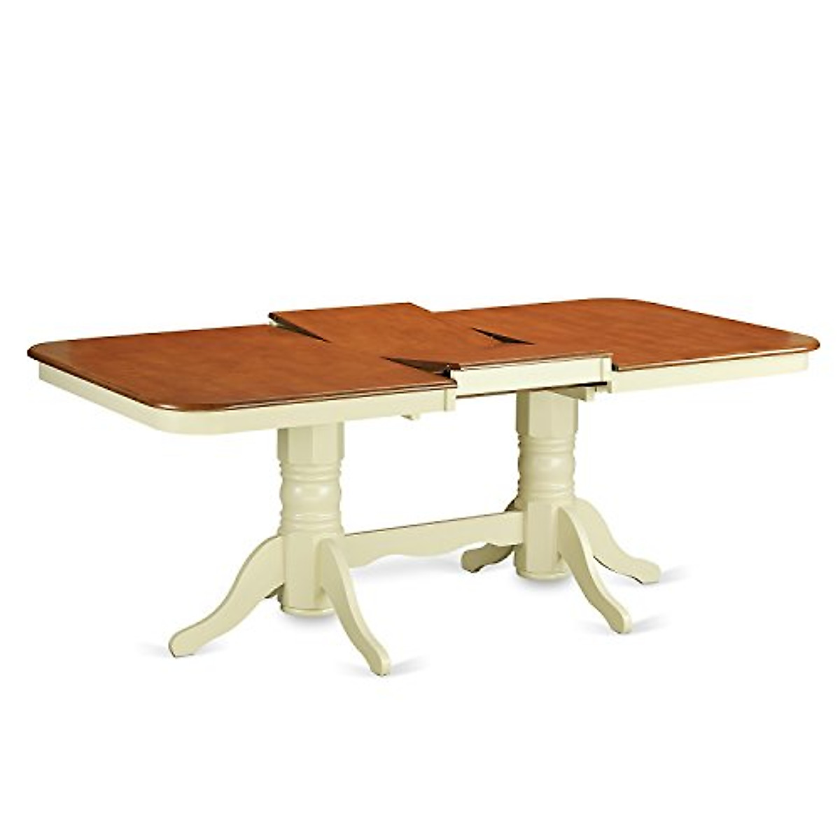 East West Furniture NAT-WHI-TP Napoleon Kitchen Table - a Rectangle Dining Table Top with Butterfly Leaf & Double Pedestal Base, 40x78 Inch, Buttermilk & Cherry