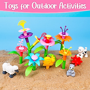 PREBOX Flower Building Toys Set for Toddler Girls - Birthday Gifts and Fine Motor Skills Toys for Kids Age 3 4 5 6 yr, STEM Crafts and Build a Garden with Insects and Animals