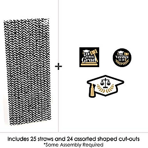 Big Dot of Happiness Law School Grad - Paper Straw Decor - Future Lawyer Graduation Party Striped Decorative Straws - Set of 24