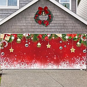 Blulu Christmas Garage Door Banner Decorations Fabric Winter Snowflake Xmas Garage Door Backdrop for Indoor Outdoor Christmas Holiday Party Favor Supplies(Plain Style)