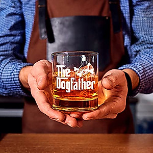 The Dogfather Funny Whiskey Glass - Dog Lover Gifts for Men, Gag Unique Fathers Day Christmas Birthday Gifts for Dog Dads, Dog Owner, Men from Daughter, Son, Kids, Friends, Old Fashioned Glass, 11oz