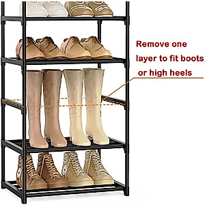 ANJETKON 10 Tier Durable Black Metal with Hooks Skinny Narrow Corner Standing Vertical Shoe Rack Tall Tower for Small Spaces Entryway Closet 20-24 Pairs Shoe and Boots Organizer Storage Shelf