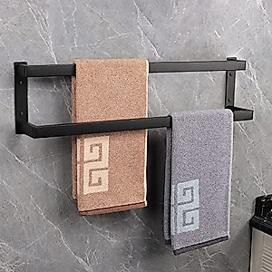NearMoon Bathroom Towel Bar, Towel Rod Holder, Square Shelf Rack Hanging Towel for Bath, Thicken SUS304 Stainless Steel Towel Rack Wall Mounted-2-Tier Bathroom Accessories (24 Inch, Matte Black)