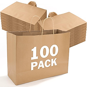 XPCARE 100Pack Kraft Paper Bags with Handles Bulk, 16x6x12 Inch Brown Paper Bags, Kraft Shopping Bags for Small Business Merchandise,Wedding Party Favor Bags