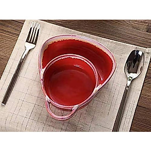 Stoneware Soup & Side, Chips & Dip Bowl Set of 2 by Roe & Moe (Cream and Red)