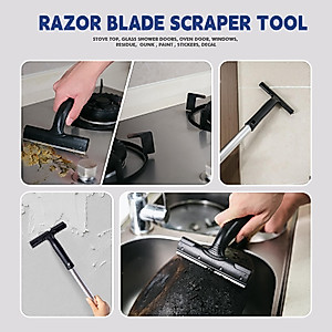 FOSHIO 2 Pack 6" Putty Knife Razor Blade Scraper Tool with Extra 25PCS Double Edge Metal Blades for Cleaning Paint, Caulk, Adhesive, Label, Decal, Sticker from Window, Glass, Tile, Floor, Stove Top