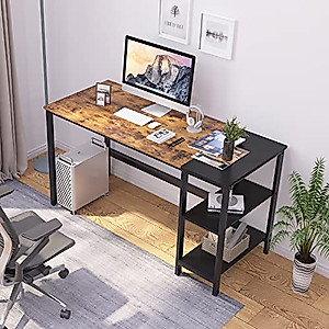 soges 55.1 Inch Home Office Computer Desk, Study Writing Table Desk with with Splice Board, Wooden Study Working Table Desk with 2-Tier Storage Shelf,Modern Laptop PC Table,CXYM-PB001B-140