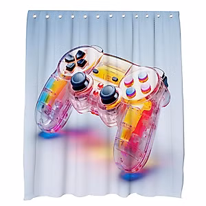 OTRANTO Teen Gaming Shower Curtain Gamer Gift for Boys Game Room Decor Kids Girls Youth Man Video Games Theme Brown Bathroom Decor Set Machine Washable Waterproof Fabric 72 x 72 Include Hooks