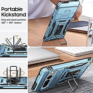 KOVASIA for Pixel 7 Pro Case, Shockproof Bumper Case for Pixel 7 Pro, with Ring Holder Kickstand for Google Pixel 7 Pro Case, Heavy Duty Protection with Sliding Camera Cover for Pixel 7 Pro, Sky Blue