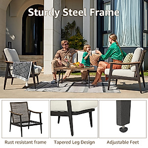 NATURAL EXPRESSIONS 4 Pieces Patio Furniture Set, Outdoor Furniture Sofa Sectional Modern Metal Patio Conversation Set with High Back Wicker Backrest & Loveseat for Balcony, Backyard, Deck, Porch