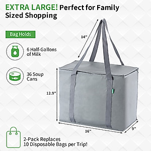 GOPORT 4pcs Insulated Reusable Grocery Shopping Bags, Heavy Duty Large Tote Bag Set with Extra Long Handles Thermal Lining Grocery Bags