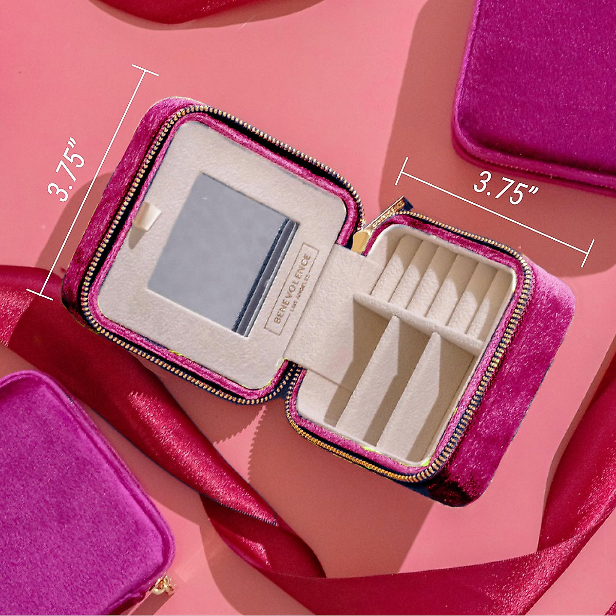 Benevolence LA Plush Velvet Jewelry Box | Travel Jewelry Case Organizer with Mirror | Featured in Oprah's Favorite Things | Best Gifts For Daughter, Girlfriend, Mom | Gifts For Her - Magenta