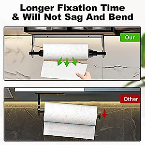 Paper Towel Holder Under Cabinet, MYLOLF Single Hand Operable Wall Mount Paper Towel Rack with Damping Effect, Self-Adhesive or Drilling Screw Paper Towel Roll Holder for Kitchen, Bathroom (Black)