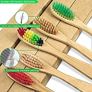 Sumshy 10 Color Soft Bristles Natural Bamboo Toothbrushes Set, Premium BPA Free for Best Clean, Eco-Friendly, Plastic-Free, Vegan, Biodegradable & Compostable Charcoal Wooden Toothbrush