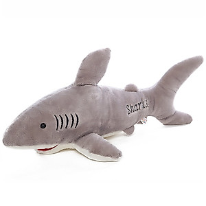 VSFNDB Stuffed Shark Animal Plush Toy 16 Inch Long Great White Animal Stuffed Plushies Super Soft Cute Cuddly Pillow Cushion Stuff Dolls Gifts for Children Kids Boys Girls Room Decor Bedtime, 16Inches