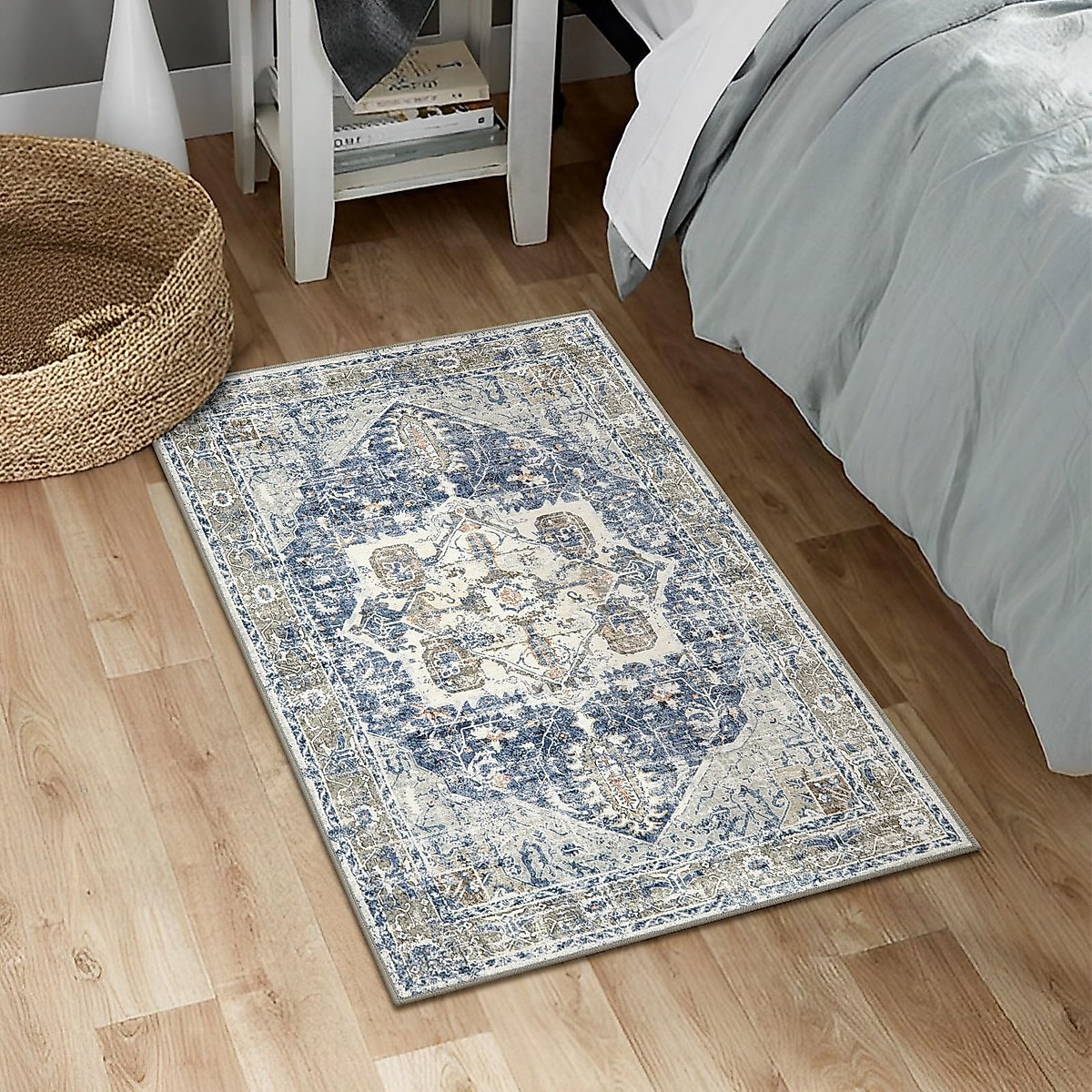 Lahome Boho Door Mat Indoor Entrance, 2x3 Rugs for Entryway Washable Non Slip Small Rugs for Bedroom Throw Thin Kitchen Rugs Bathroom Mats, Blue Medallion Print Doormat Carpet for Office Entrance