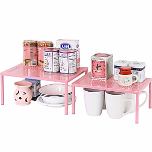 Simple Houseware Expandable Stackable Kitchen Counter Shelf Organizer, Pink, Metal Top, 11.25 in L x 7.9 in W x 5.4 in H