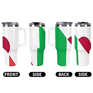 Italy And Japan Flag Insulated Tumblers with Handle Stainless Steel Coffee Mug Funny Travel Cup with Lid Straw 40oz