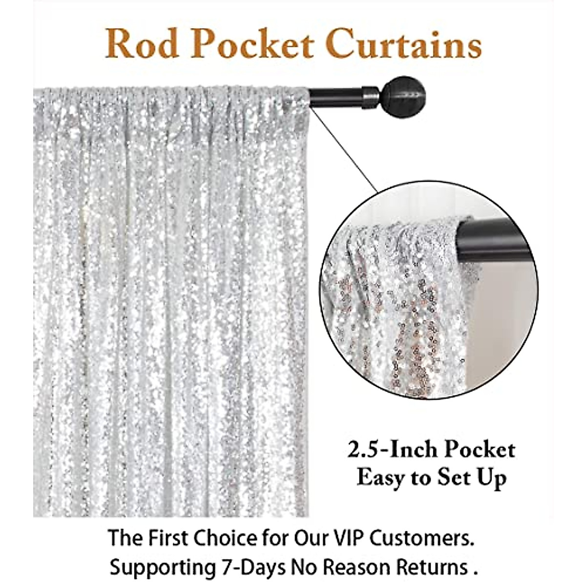 Sparkle Backdrop Curtain Silver 2 Panels Set Sequin Photo Backdrop 2FTx8FT Sequin Backdrop Curtain Pack of 2-1220S