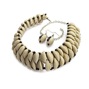 Unique Collar Choker Bib Egyptian African Beaded Natural Cowrie shells on Geman Silver Wire embellished with black glass beads | Boho Gypsy Cleopatra Afghan Kuchi Tribal Belly Dance Necklace Earrings