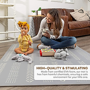 CHILDLIKE BEHAVIOR Baby Play Mat - Play Pen Tummy Time Mat & Crawling Mat Foam Play Mat for Baby with Interlocking Floor Tiles 72x48 Inches Puzzle - Baby Floor Mat Infants & Toddlers (X-Large, Grey)