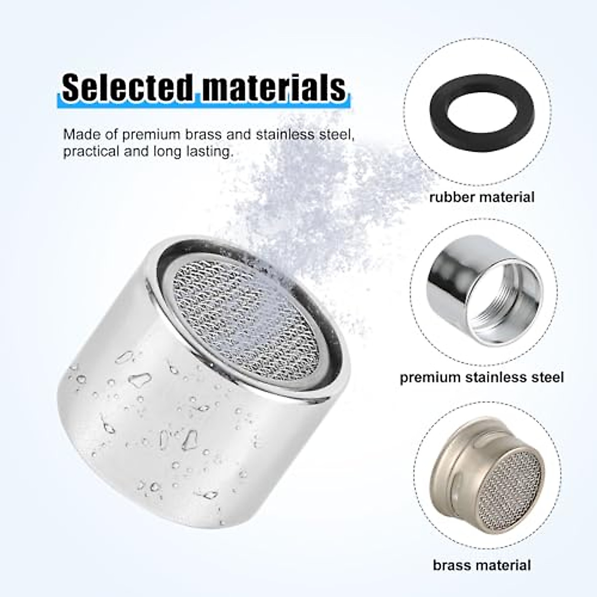 10pcs Faucet Aerators with 10pcs Gaskets, 55/64in Brass Shell Sink Aerator Replacement Female Thread Faucet Filter Parts for Bathroom Kitchen