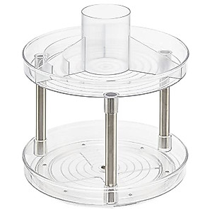 mDesign Spinning 2-Tier Lazy Susan Makeup Turntable Storage Center Tray - Rotating Organizer for Bathroom Vanity Counter Tops, Dressing Tables, Cosmetic Stations - Ligne Collection - 9" Round - Clear