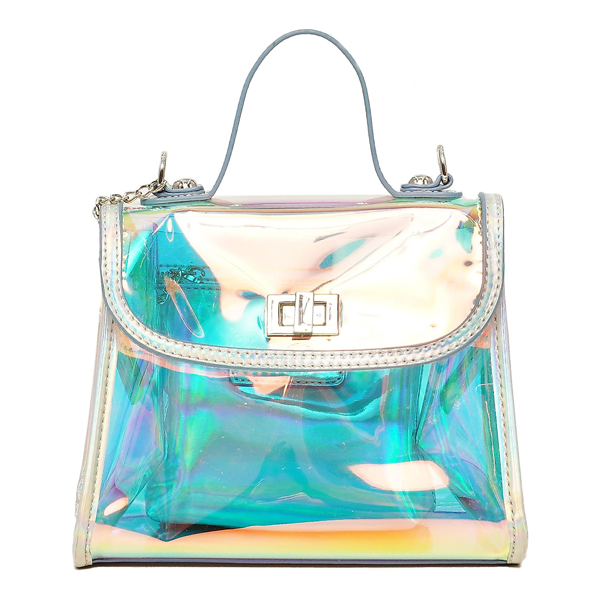 Like Dreams Women's Small Holographic Inner Pouch Top Handle Fashion Turnlock Crossbody Handbag (Hologram)
