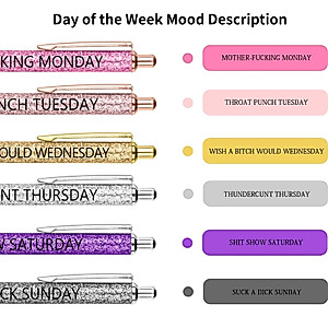 Jxueych 7pcs Funny Pens, Seven Days of The Week Pen Describing Mentality, Vibrant Negative Passive Pens Gift for Colleague Co-Worker, Black Ink 1.0 mm
