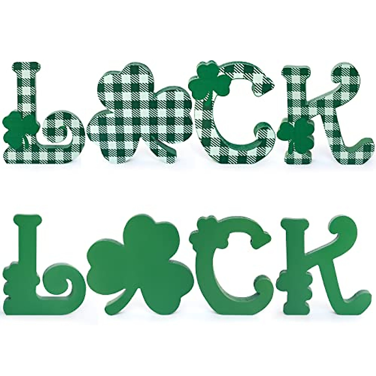 Aweyka 4 Pieces St. Patrick's Day Table Wooden Signs, Shamrock Tiered Tray Decor Lucky Table Decor Irish Themed Freestanding Shamrock Table Centerpiece for Home Decor Party Decoration