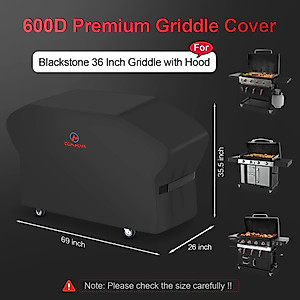 Comnova Griddle Cover for Blackstone 36 Inch Griddle with Hood - 600D Flat Top Grill Cover for Blackstone Pro Series Griddle Heavy Duty Waterproof, 36 in BBQ Cover for Blackstone 1984, 1902 and More