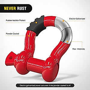Nilight 2 Pack 3/4" D-Ring Shackle 4.75 Ton (9500 Lbs) Capacity with 7/8" Pin Heavy Duty Off Road Recovery Shackle with Isolators & Washer Kit for Jeep Truck Vehicle, Red (90053B)