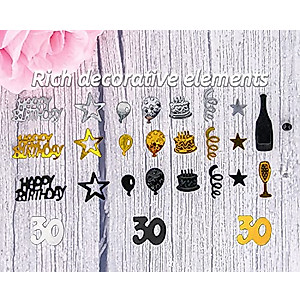 Giftota 30th Anniversary Happy Birthday Confetti Foils, Number 30 Table Birthday Confetti Decorations Party Supplies, Black Gold Silver, 3.53 oz